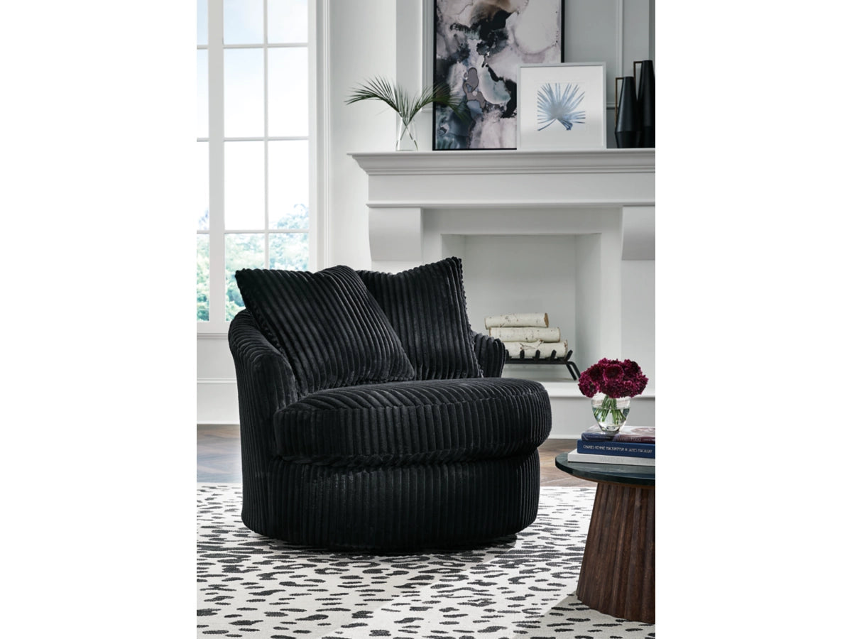 Gramwell Swivel Accent Chair Black – DoReMi Sofa