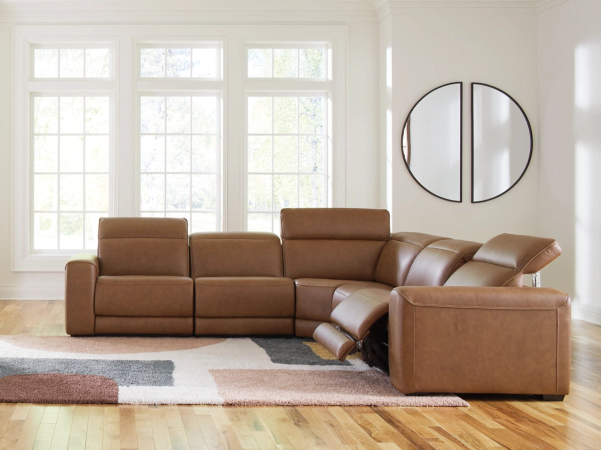 Rally-Up 5-Piece Dual Power Leather Reclining Modular Sectional ...